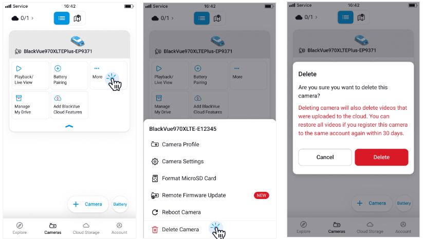 🧹How to Delete a Camera – BlackVue App, Viewer and Cloud Manuals